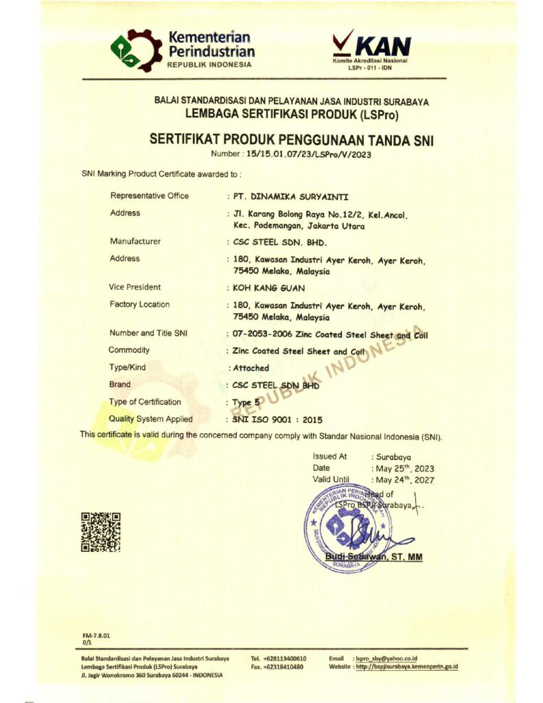 Product Certification - CSC Steel